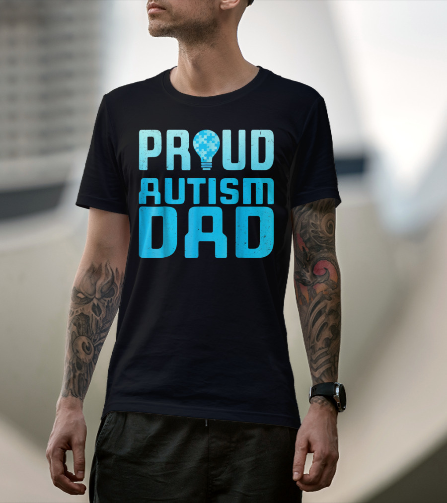 Proud Autism Dad Light Bulb Puzzle T-Shirt