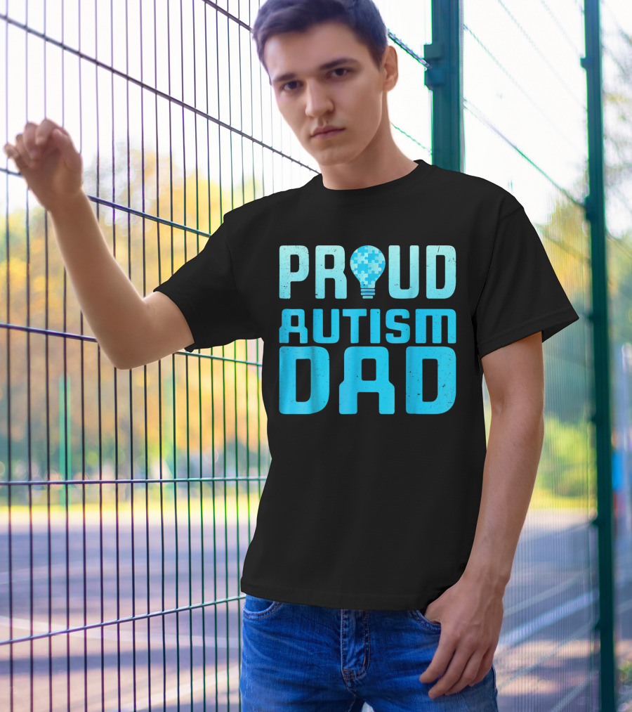 Proud Autism Dad Light Bulb Puzzle T-Shirt