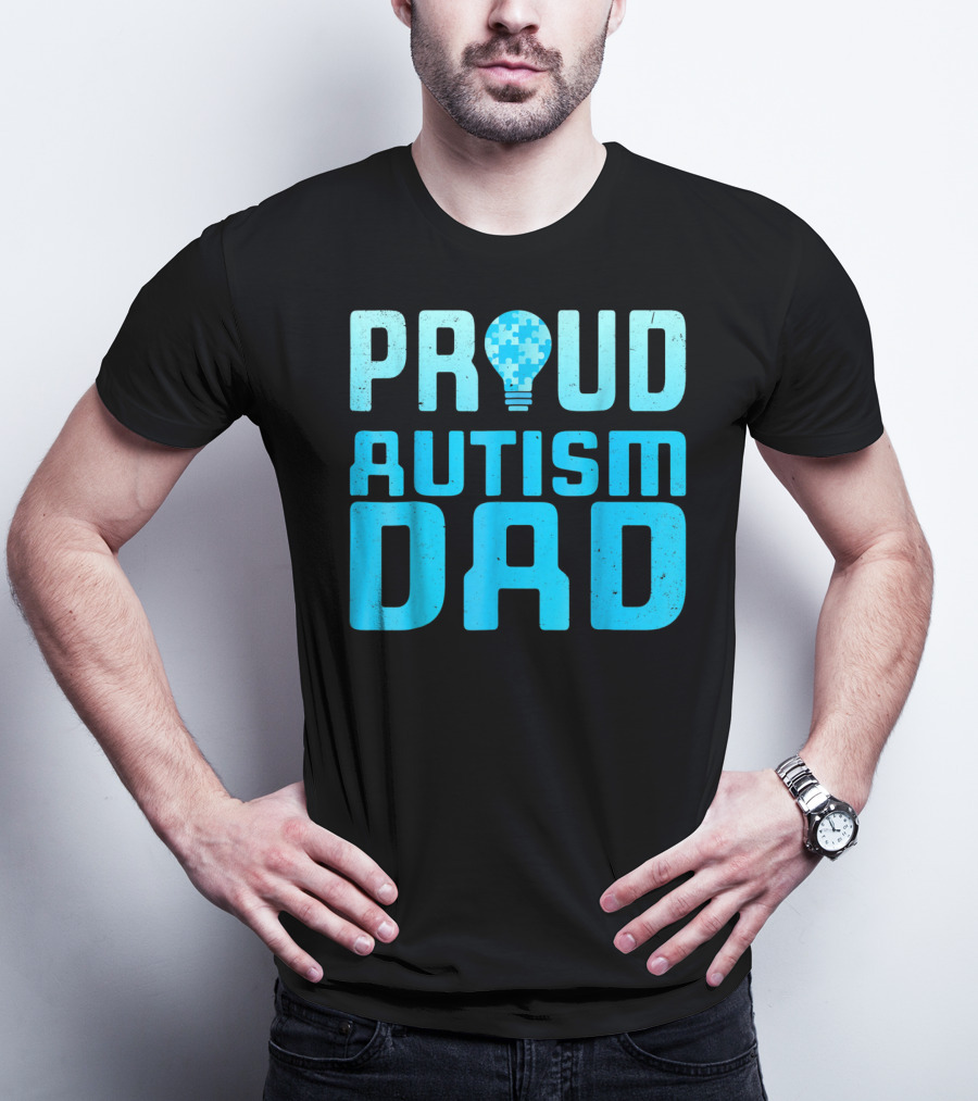 Proud Autism Dad Light Bulb Puzzle T-Shirt
