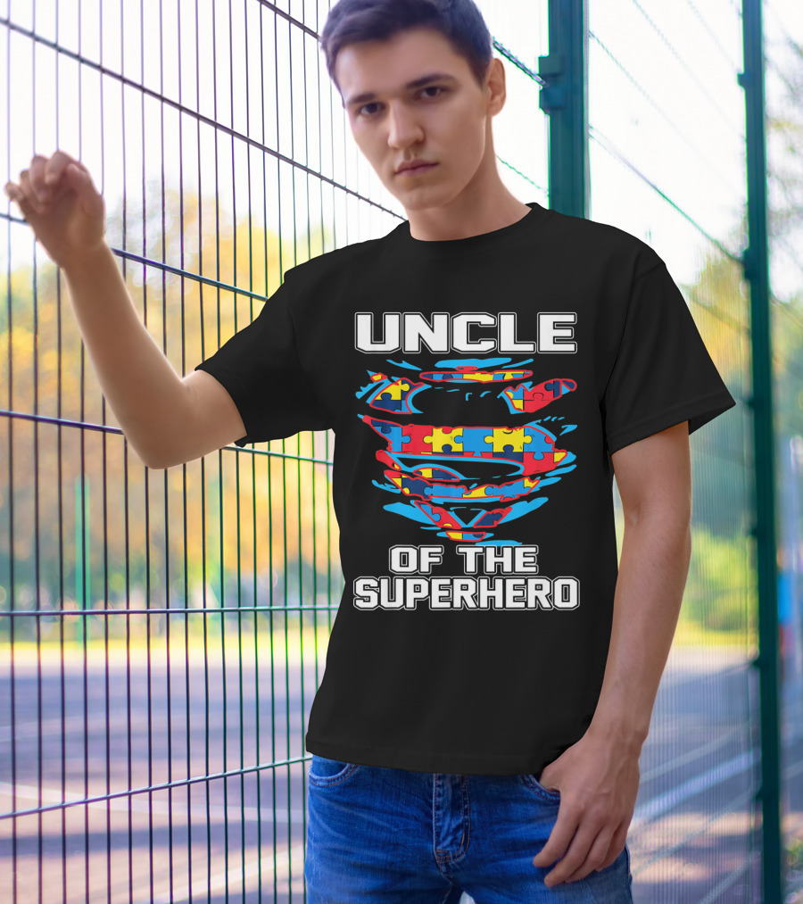 Uncle Autism Superhero Puzzle Logo Awareness T-Shirt