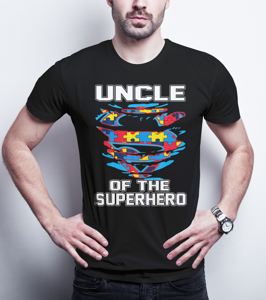 Uncle Autism Superhero Puzzle Logo Awareness T-Shirt