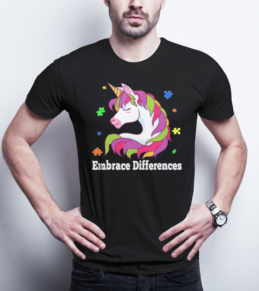 Embrace Differences Autism Awareness Unicorn Puzzle Pieces T-Shirt