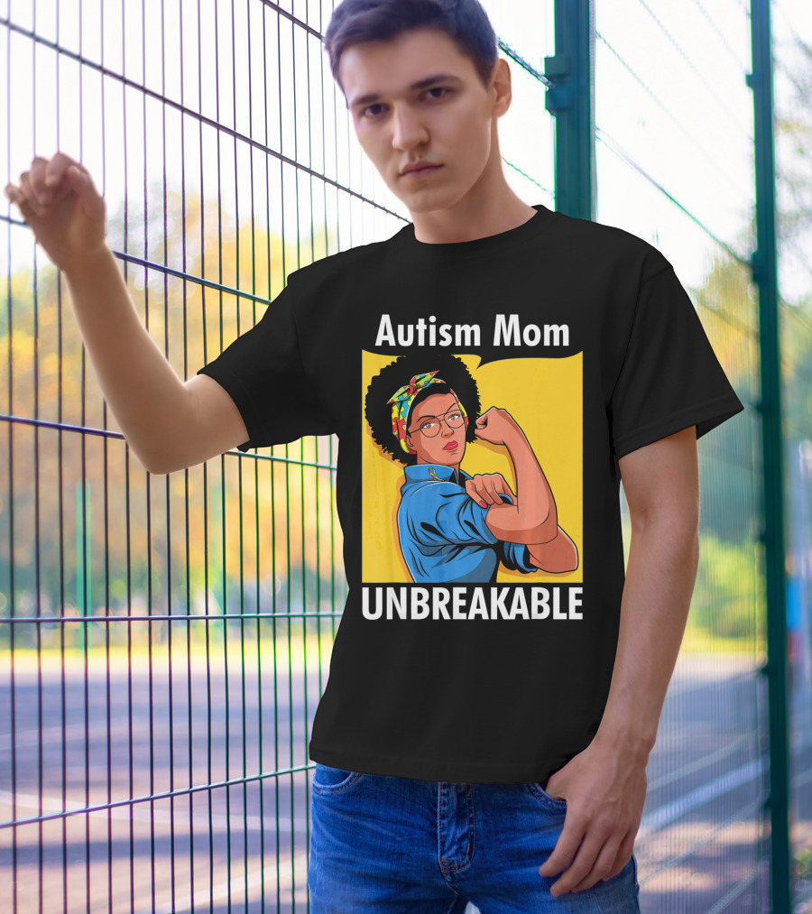 Autism Mom Unbreakable Afro Inspiring Woman Empowerment T-Shirt