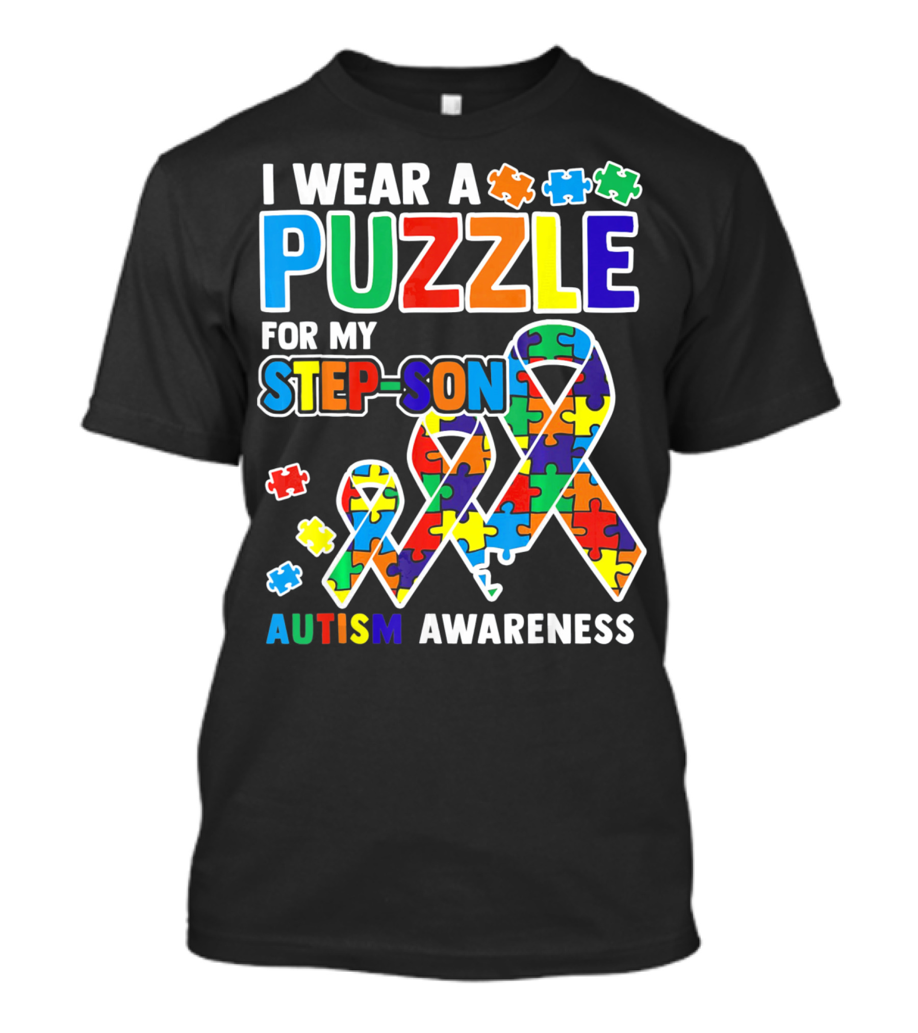 I Wear A Puzzle For My Step-Son Autism Awareness T-Shirt