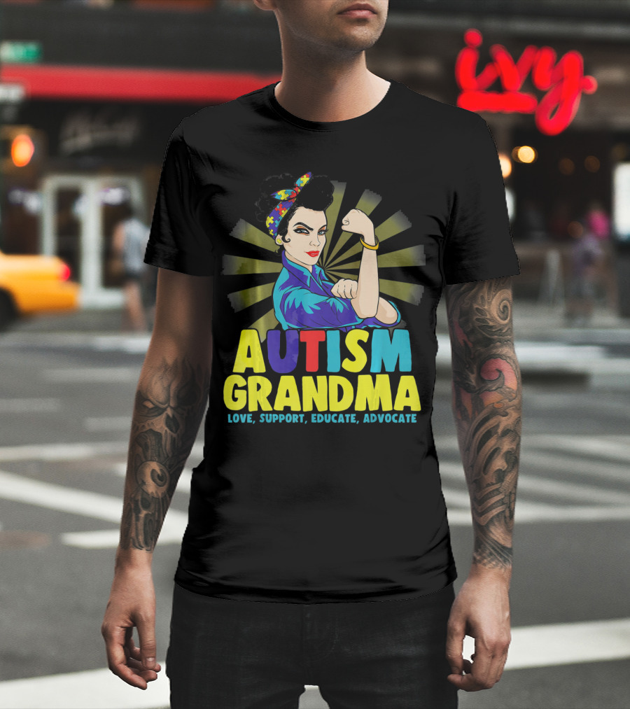 Autism Grandma Love Support Educate Advocate Retro Iconic T-Shirt
