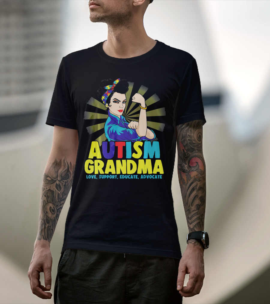 Autism Grandma Love Support Educate Advocate Retro Iconic T-Shirt
