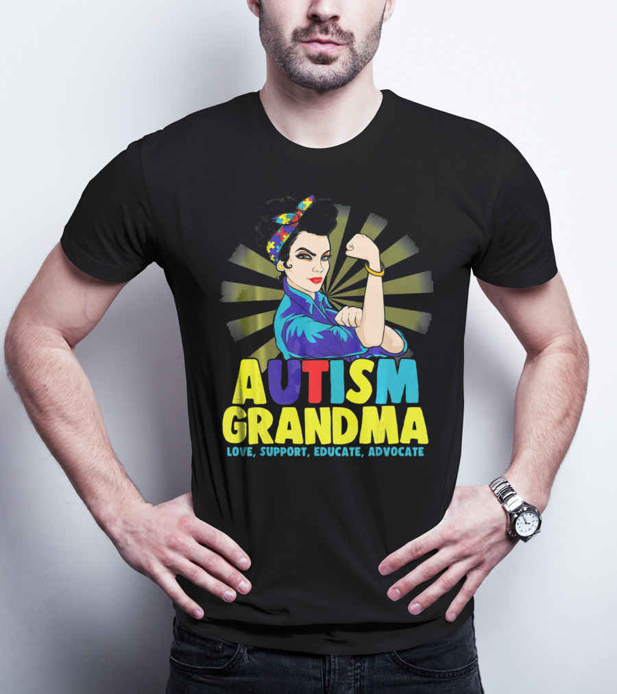 Autism Grandma Love Support Educate Advocate Retro Iconic T-Shirt