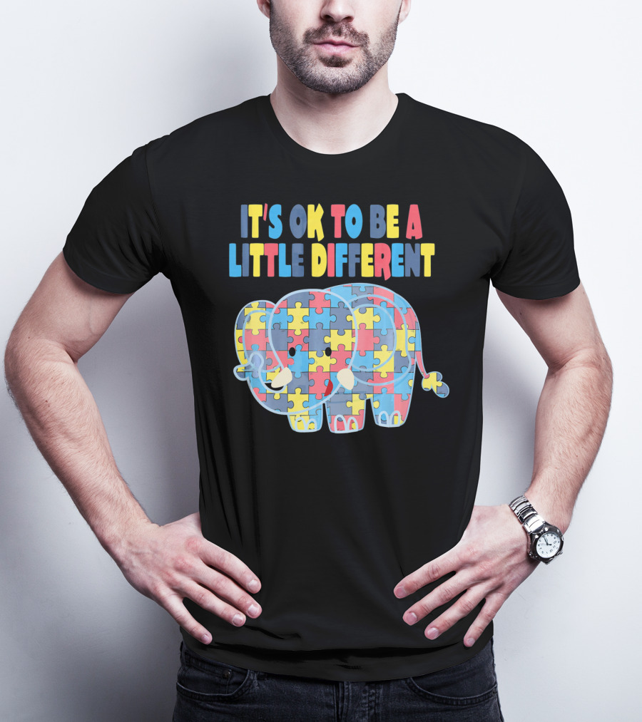 It's OK To Be A Little Different Autism Awareness Elephant Puzzle T-Shirt