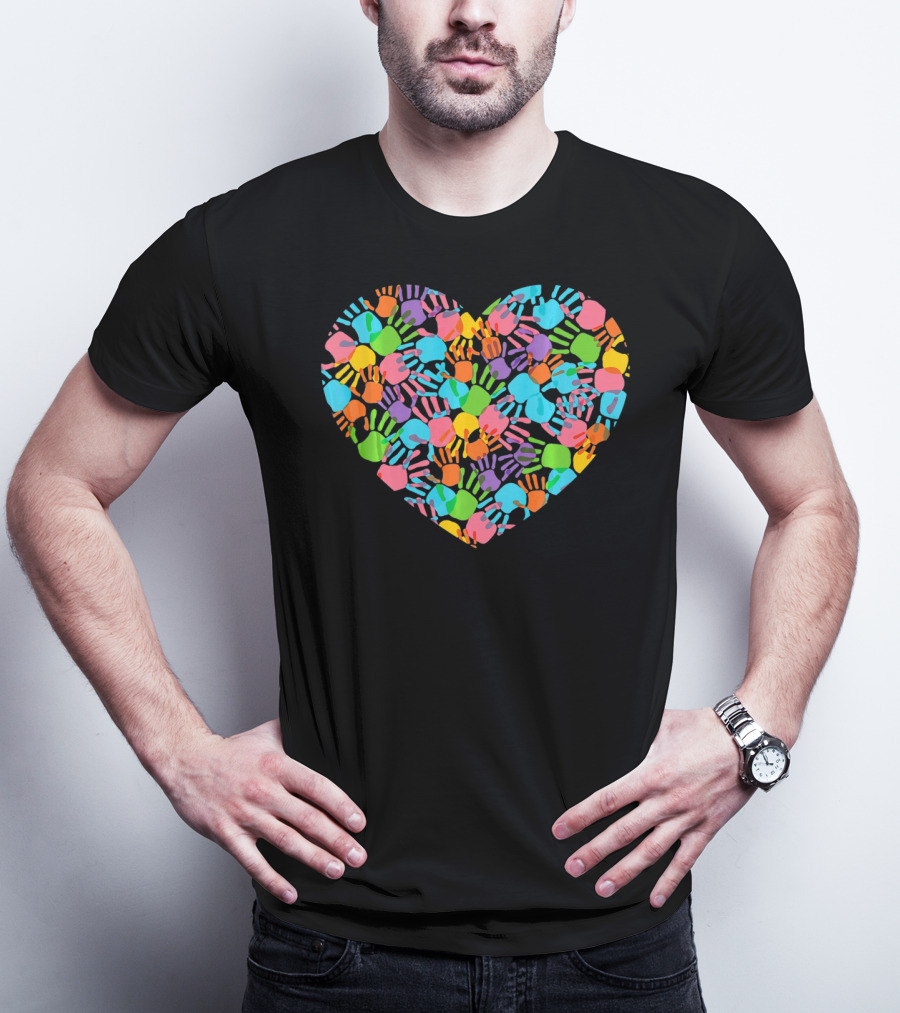 Colorful Handprint Heart Autism Awareness Valentines Day T-Shirt