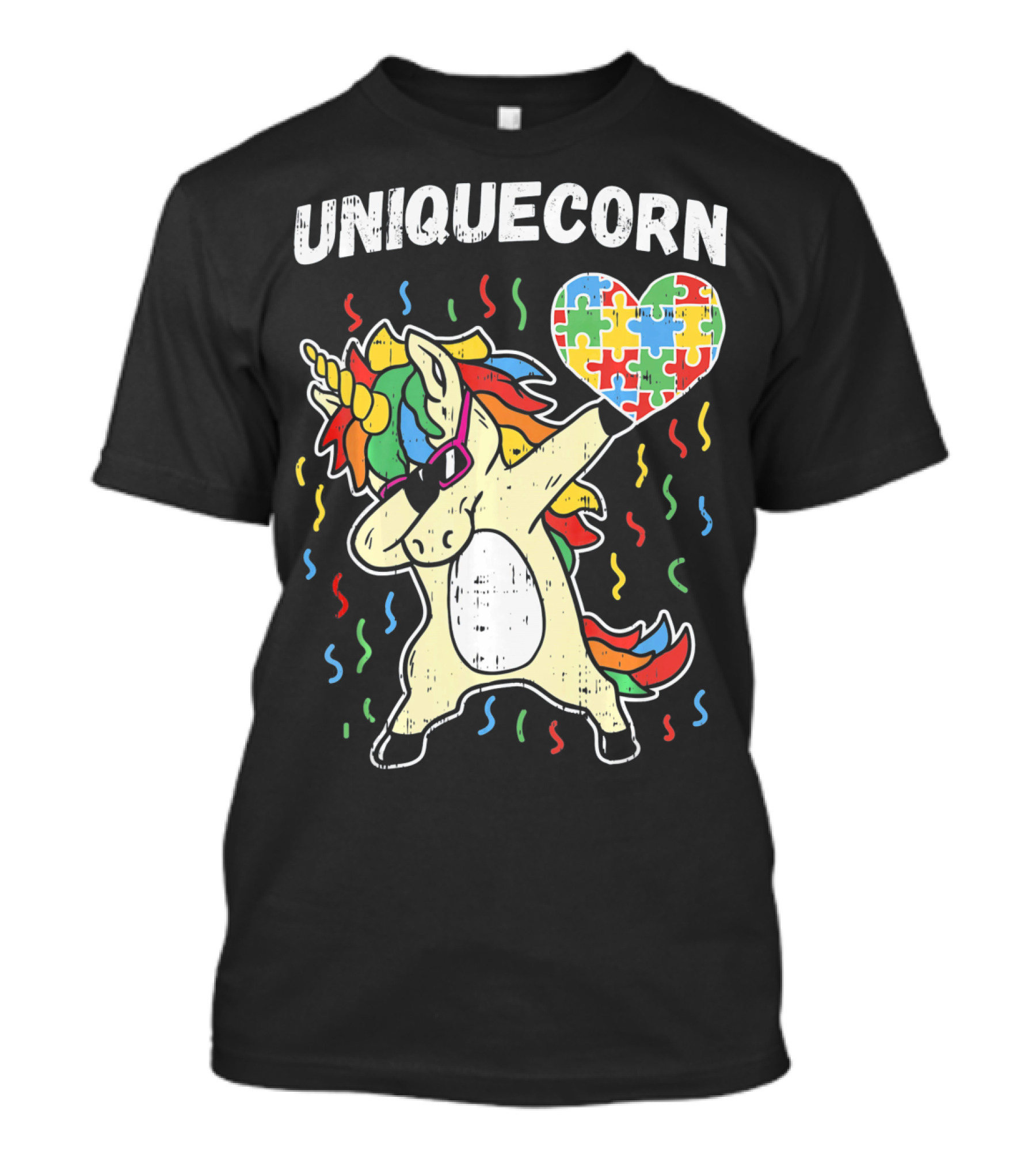 Uniquecorn Dabbing Unicorn Puzzle Heart Autism Awareness T-Shirt