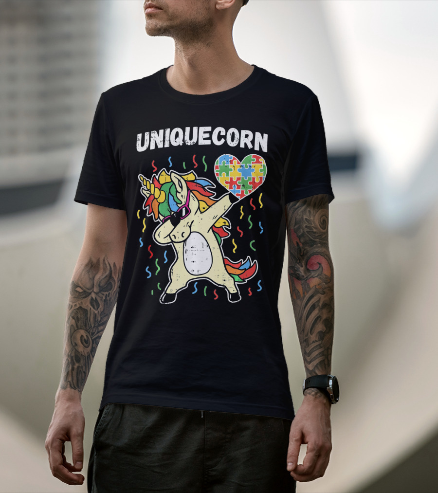 Uniquecorn Dabbing Unicorn Puzzle Heart Autism Awareness T-Shirt