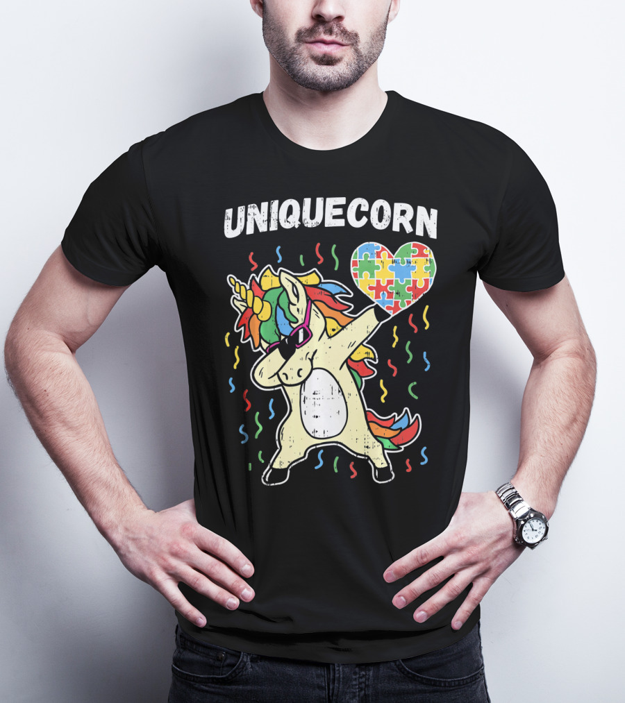 Uniquecorn Dabbing Unicorn Puzzle Heart Autism Awareness T-Shirt