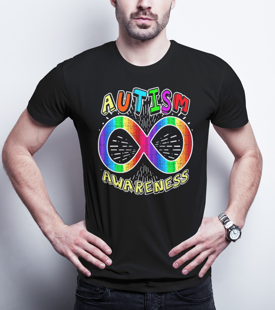 Autism Awareness Infinity Symbol With Rainbow Puzzle T-Shirt