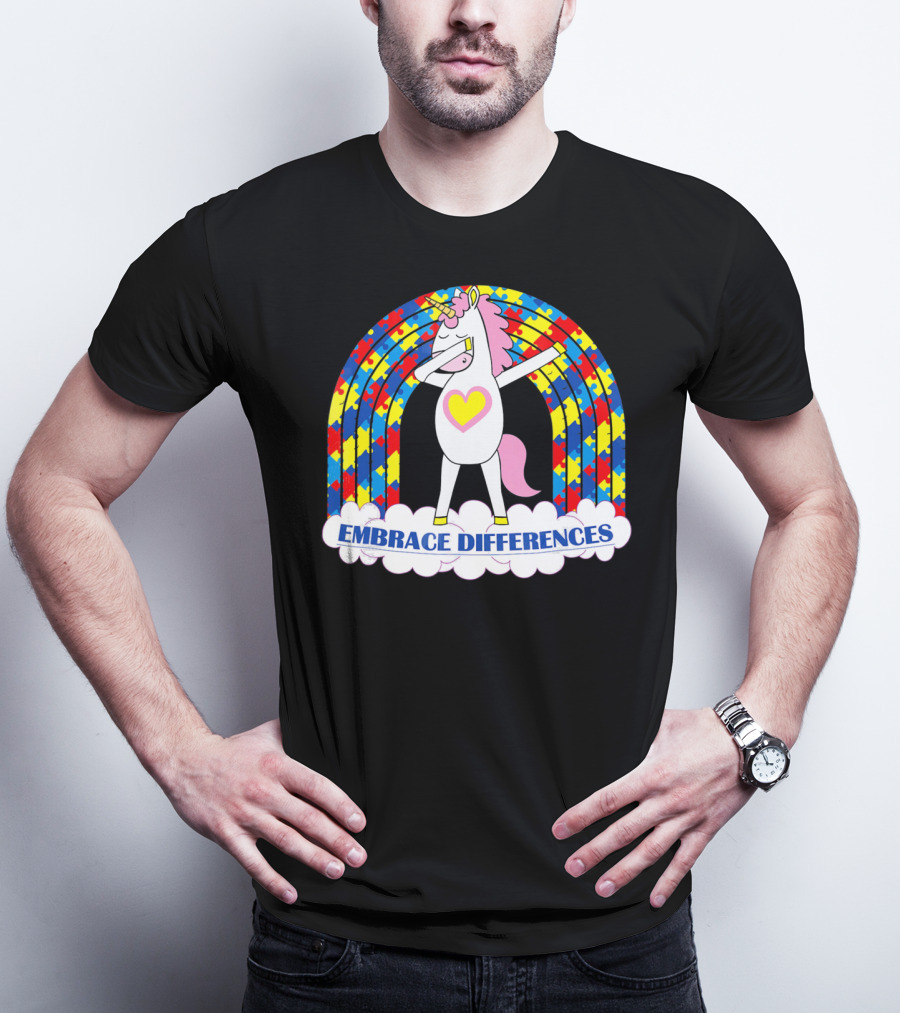 Embrace Differences Autism Awareness Kids Teens Girls Unicorn T-Shirt
