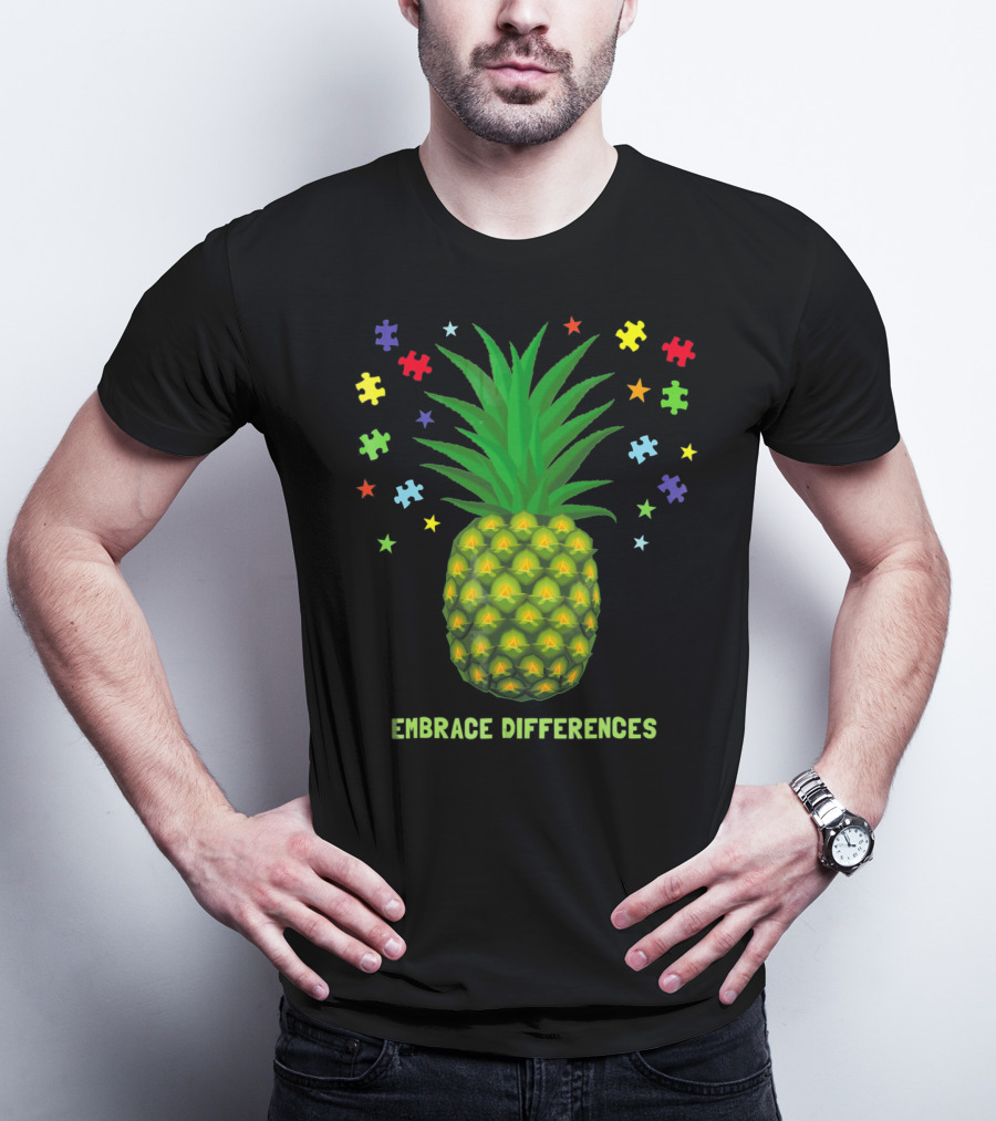 Embrace Differences Autism Awareness Beach Pineapple Puzzle Pieces T-Shirt