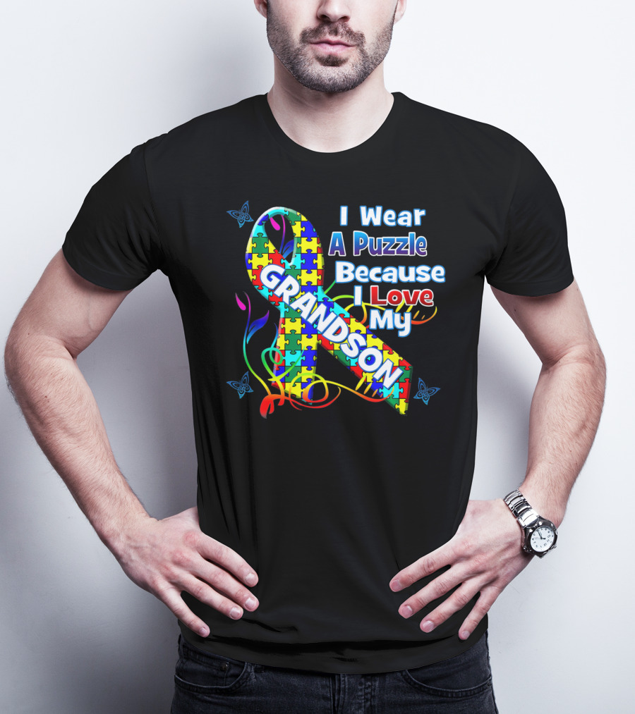 I Wear A Puzzle Because I Love My Grandson Autism Awareness Wear T-Shirt