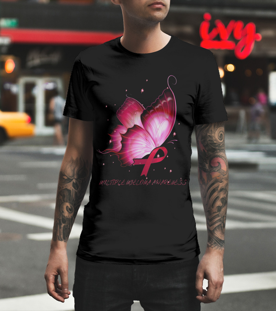 MULTIPLE MYELOMA AWARENESS Pink Butterfly T-Shirt