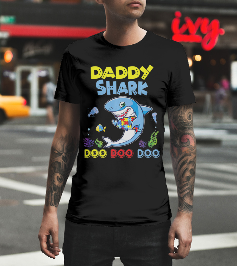 Daddy Shark Autism Doo Doo Doo Awareness T-Shirt