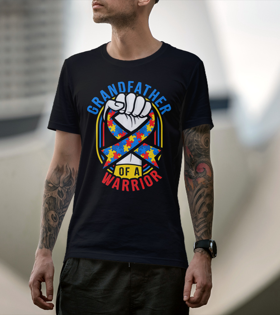 Grandfather Of A Warrior Autism Awareness Puzzle T-Shirt