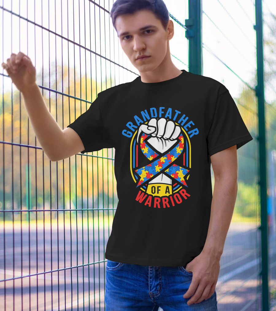 Grandfather Of A Warrior Autism Awareness Puzzle T-Shirt