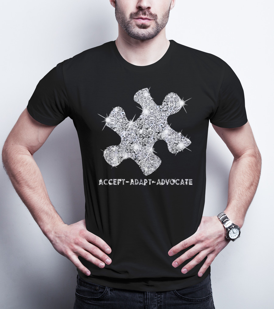 Accept Adapt Advocate Autism Awareness Sparkling Puzzle Piece T-Shirt