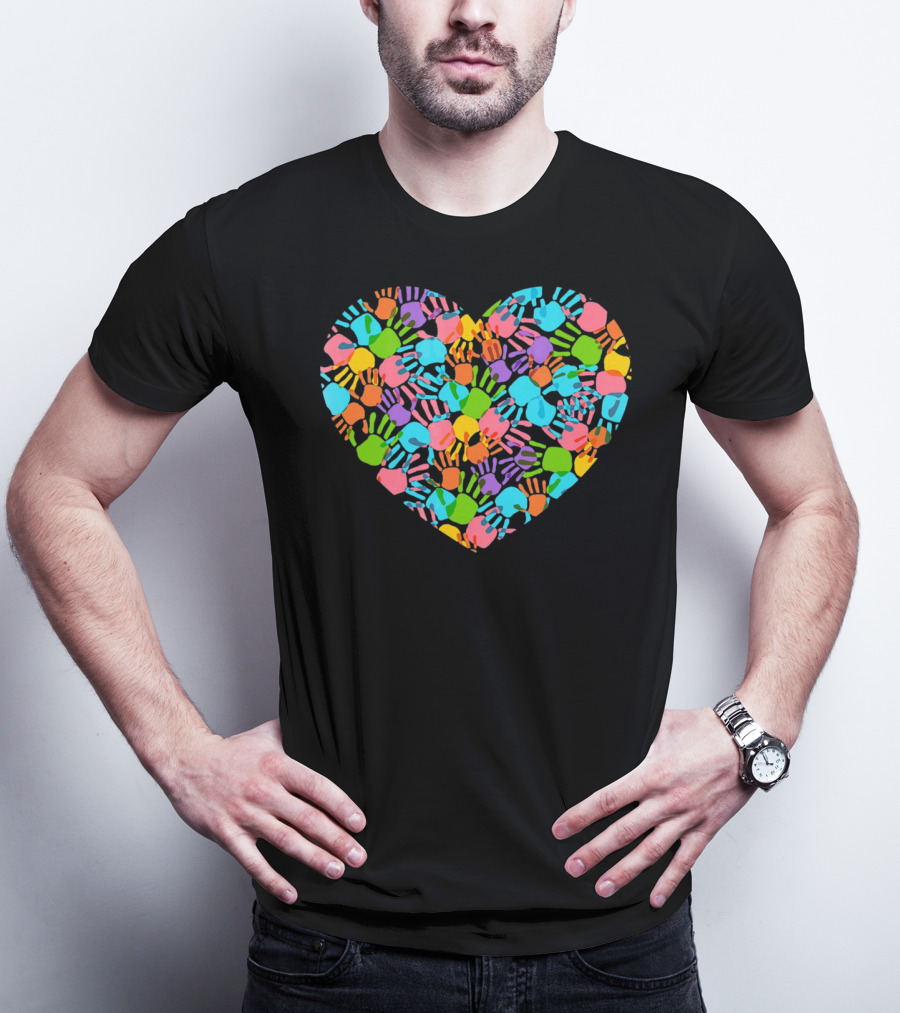 Autism Awareness Colorful Handprint Heart T-Shirt