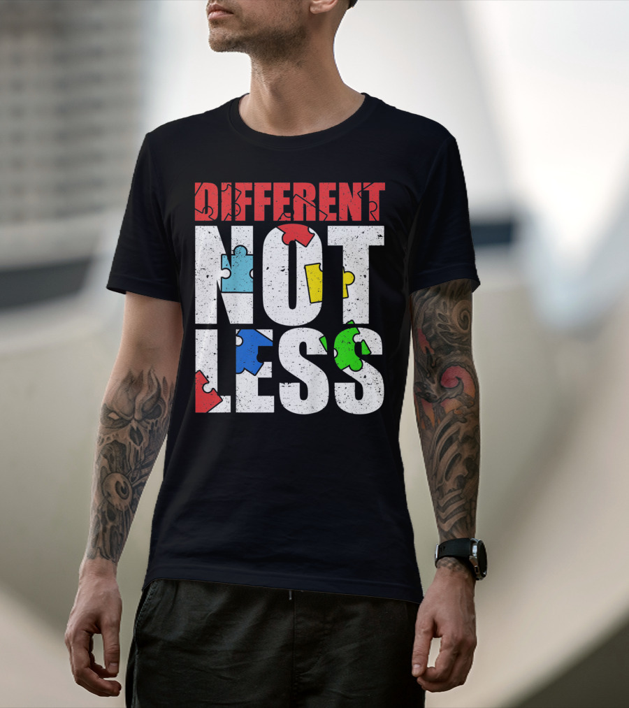 Kids Autism Awareness Different Not Less Puzzle Pieces T-Shirt