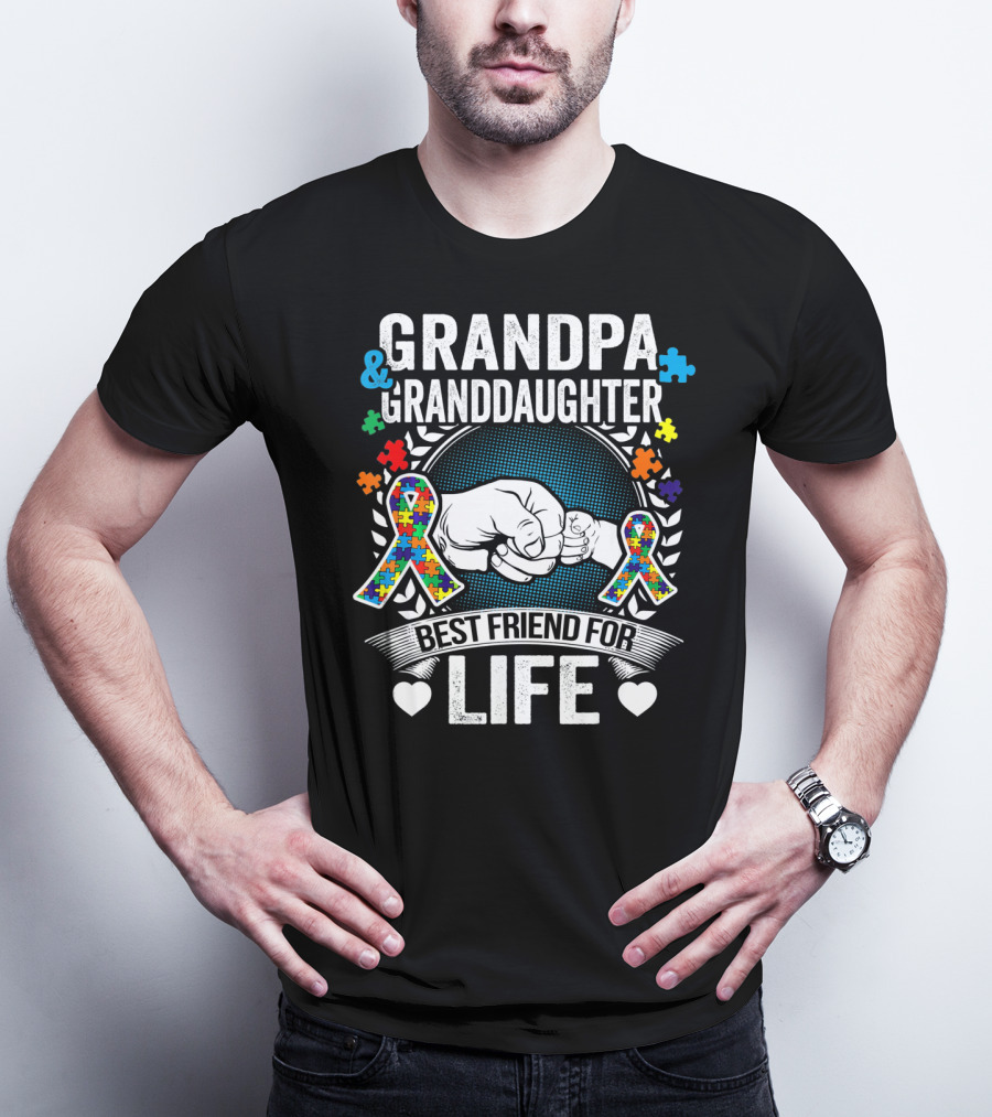 Grandpa And Granddaughter Best Friend For Life Autism Awareness Puzzle T-Shirt