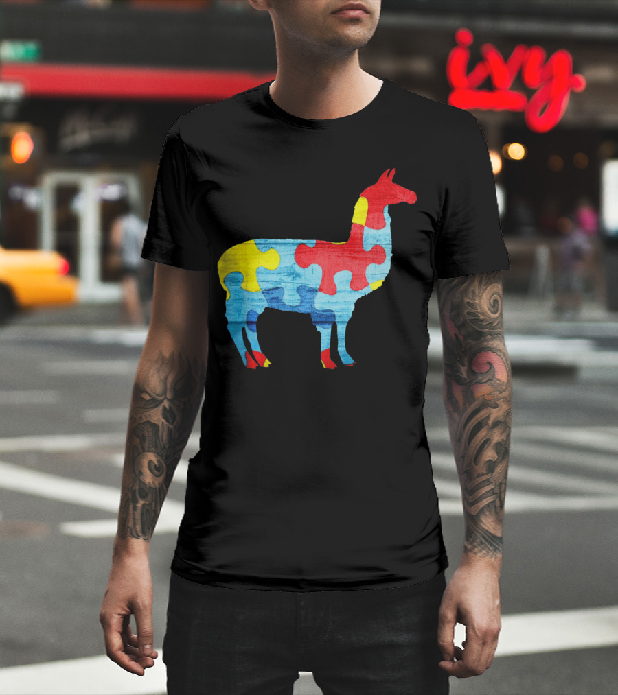 Autism Awareness Puzzle Llama Multicolor T-Shirt