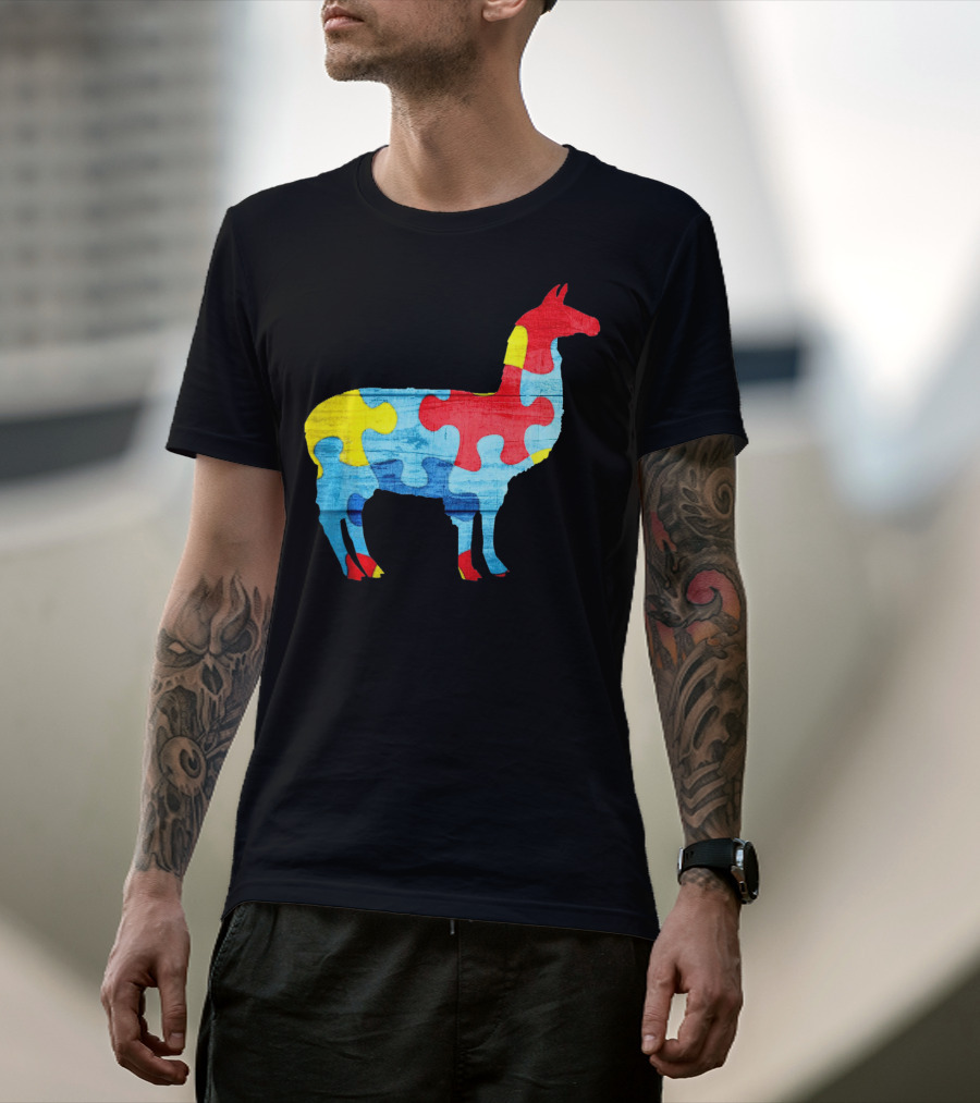 Autism Awareness Puzzle Llama Multicolor T-Shirt