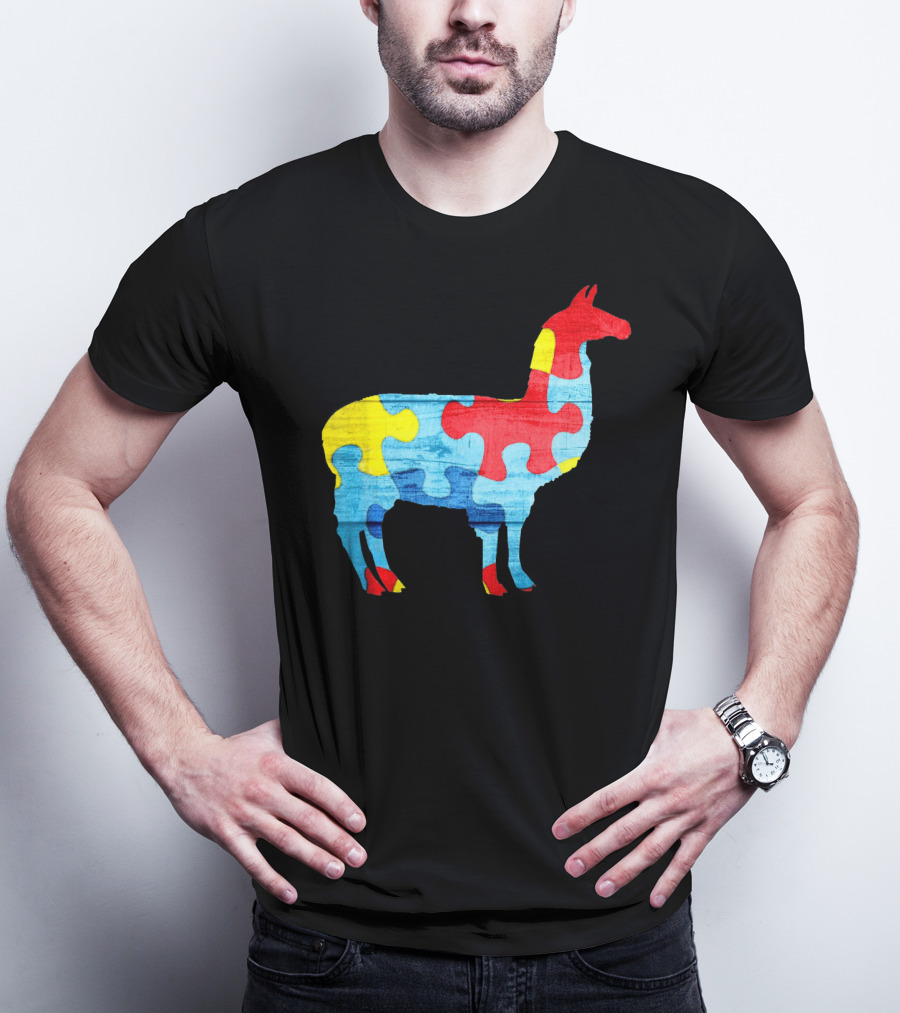 Autism Awareness Puzzle Llama Multicolor T-Shirt