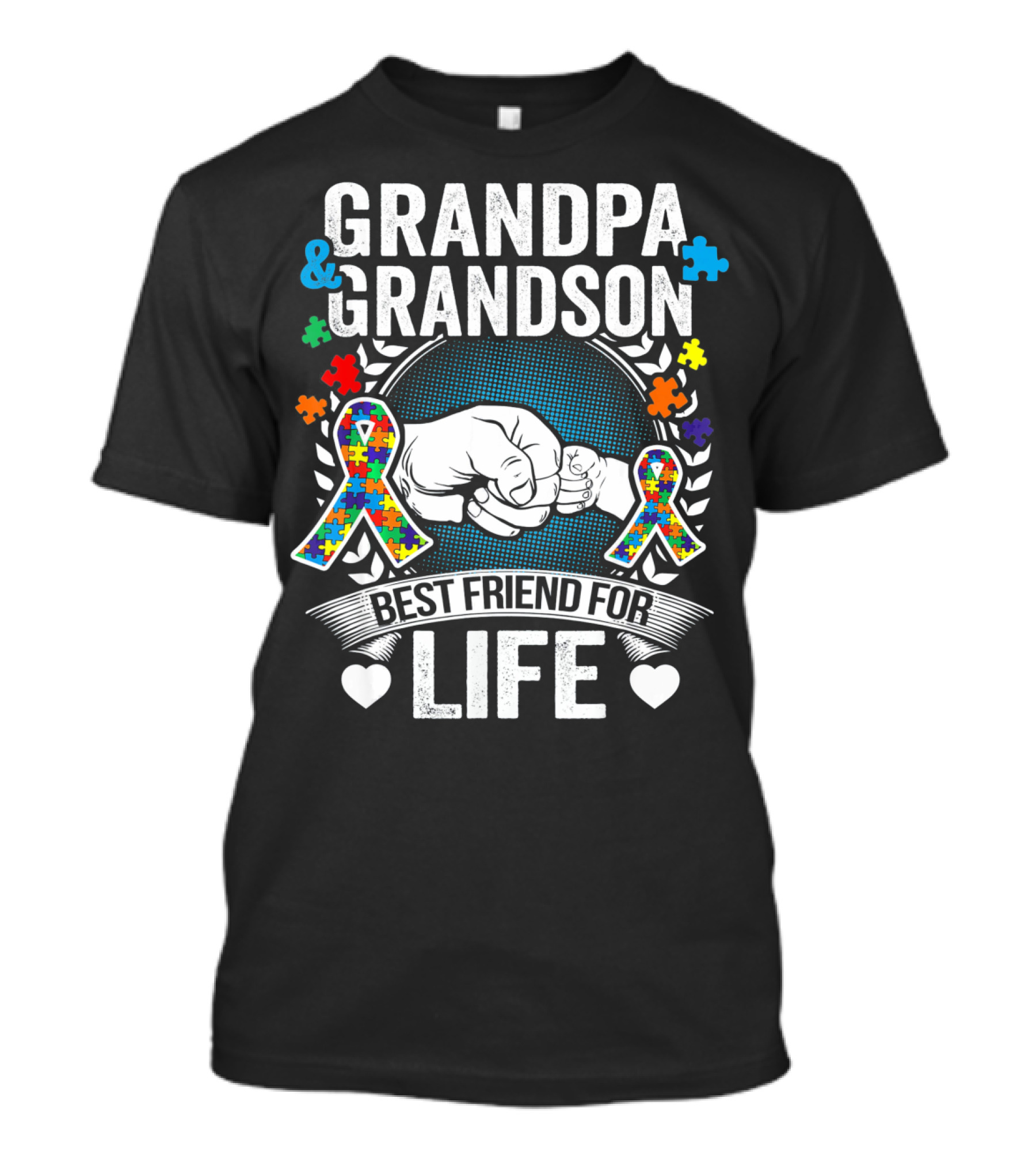 Grandpa And Grandson Best Friend For Life Autism Awareness Fist Bump Puzzle T-Shirt