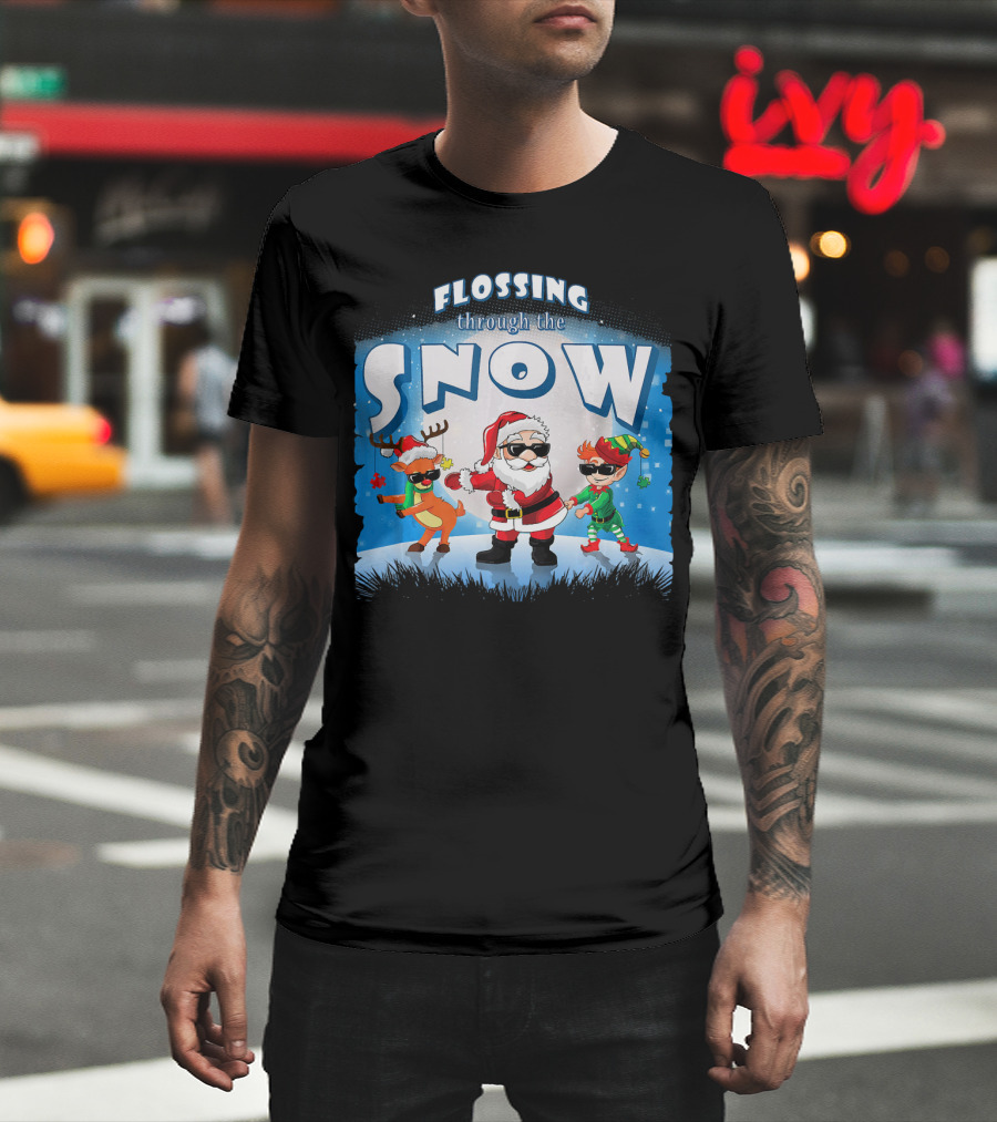 Flossing Through The Snow Santa Elf Reindeer T-Shirt