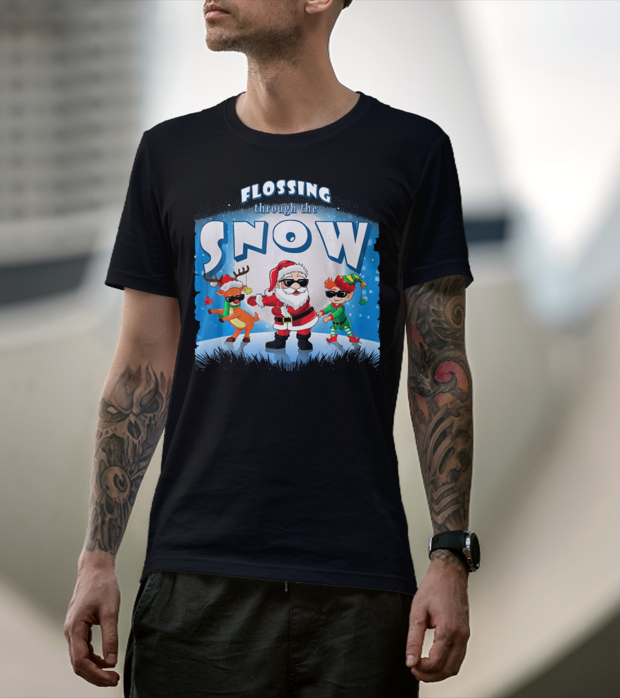 Flossing Through The Snow Santa Elf Reindeer T-Shirt