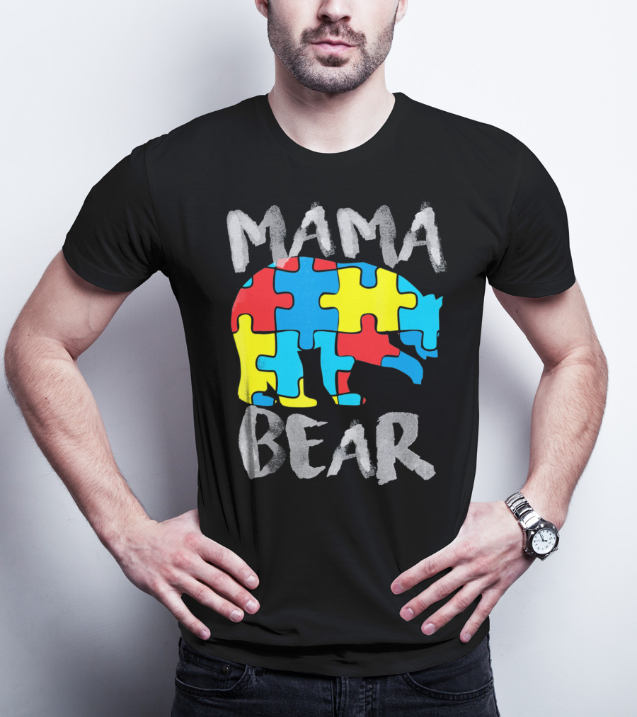 Mama Bear Autism Awareness Puzzle Piece Love Support T-Shirt
