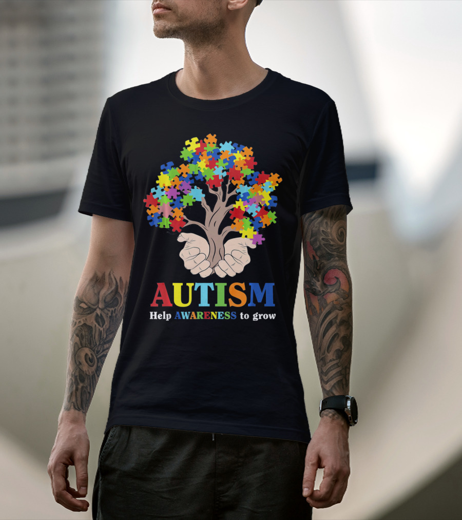 AUTISM Help Awareness To Grow With Puzzle Piece Tree T-Shirt
