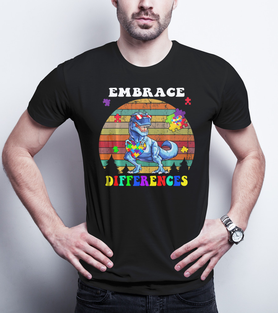 Embrace Differences Dinosaur Puzzle Heart T-Shirt