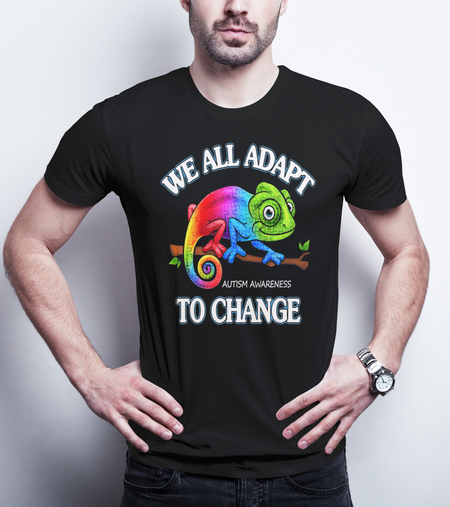 We All Adapt To Change Autism Awareness Puzzle Chameleon T-Shirt