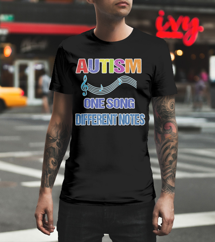 Autism One Song Different Notes Musical Clef T-Shirt