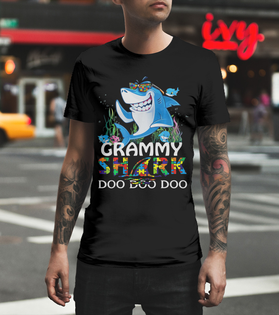 Grammy Shark Autism Awareness Doo Doo Doo T-Shirt