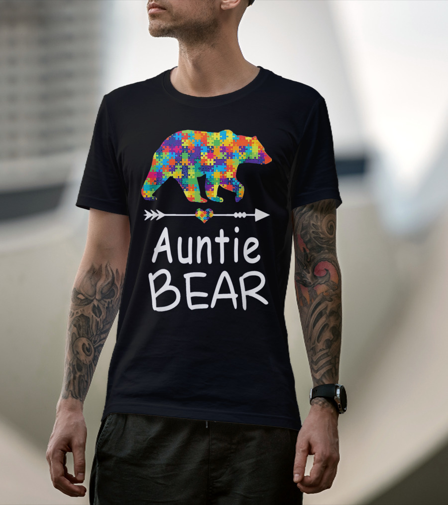 Auntie Bear Puzzle Pattern Autism Awareness Family T-Shirt