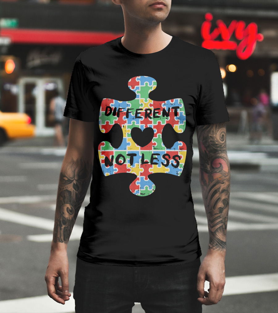 Different Not Less Autism Awareness Puzzle Piece Heart T-Shirt