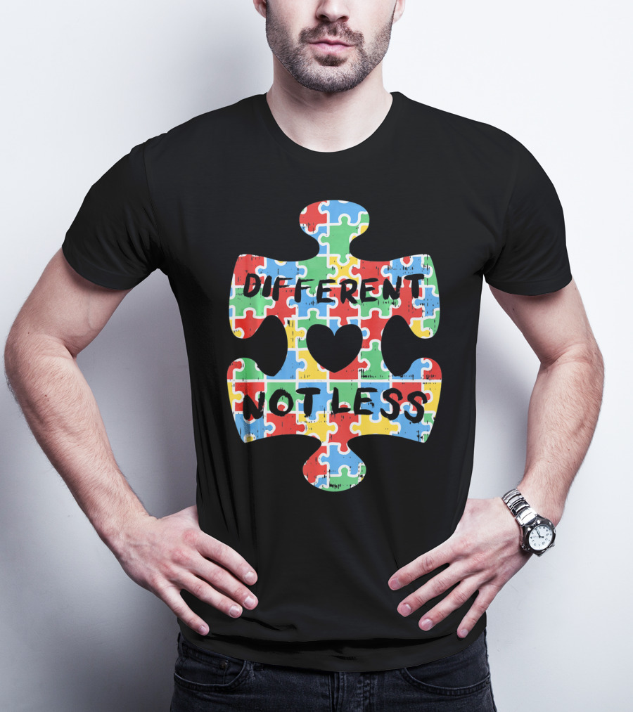 Different Not Less Autism Awareness Puzzle Piece Heart T-Shirt