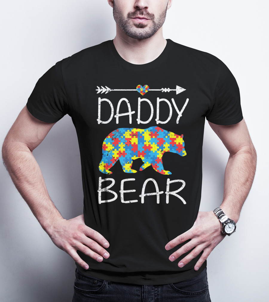 Daddy Bear Autism Awareness Puzzle Arrow Love T-Shirt