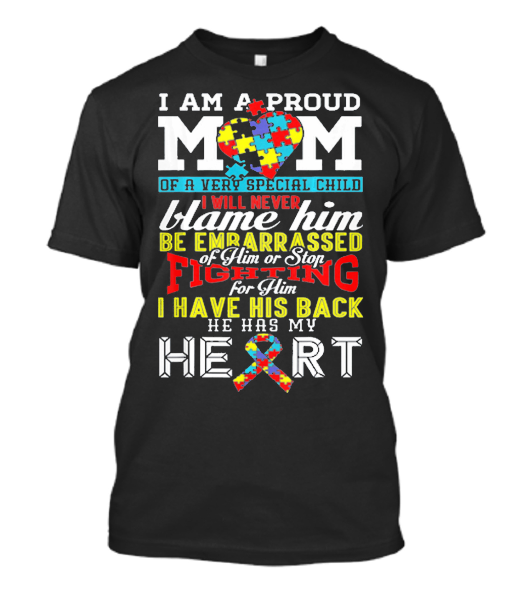 I Am A Proud Mom Of A Very Special Child Autism Awareness Puzzle Ribbon Heart T-Shirt