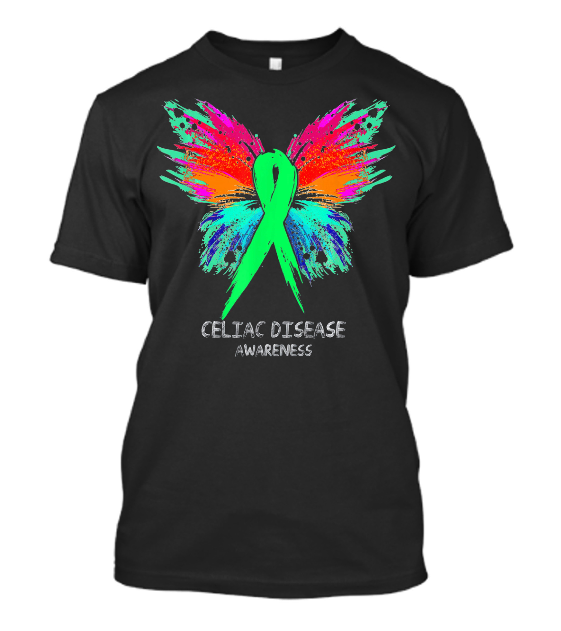 CELIAC DISEASE Awareness Ribbon Butterfly Colorful Wings T-Shirt