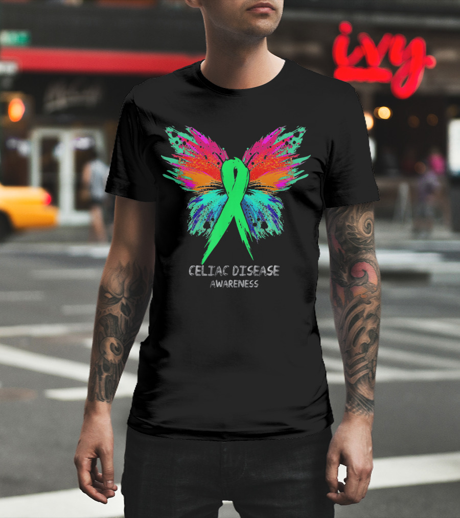 CELIAC DISEASE Awareness Ribbon Butterfly Colorful Wings T-Shirt