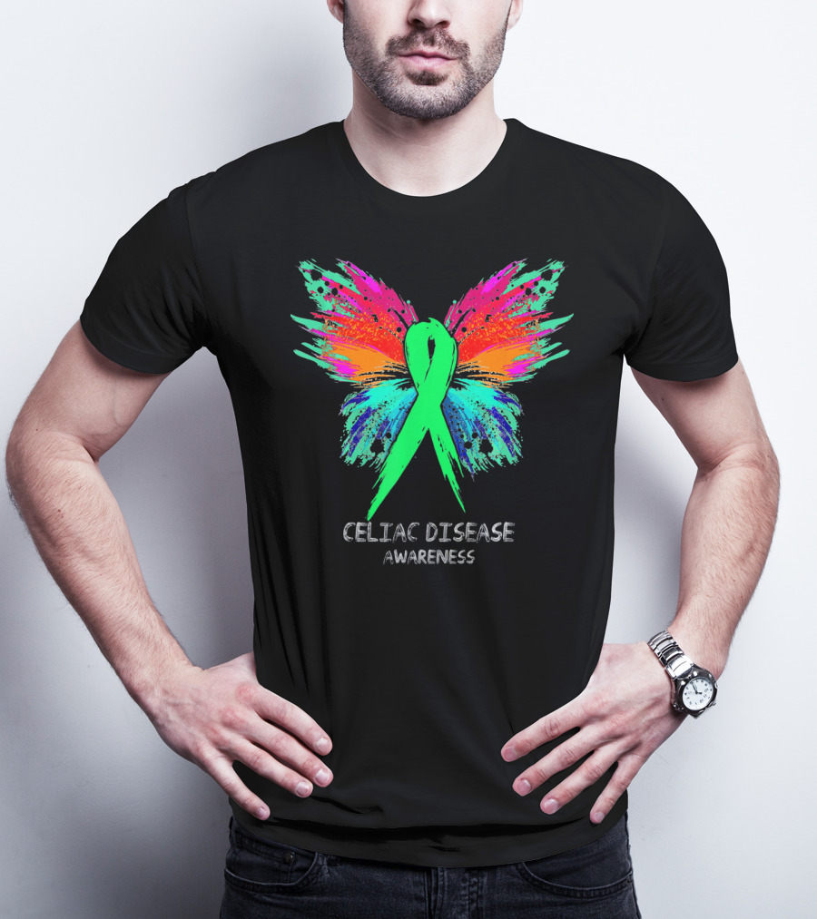 CELIAC DISEASE Awareness Ribbon Butterfly Colorful Wings T-Shirt