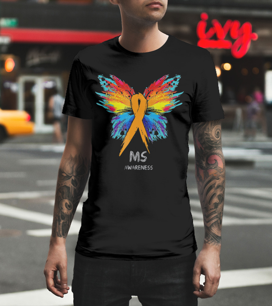 MS Awareness Butterfly Ribbon Colorful Wings T-Shirt