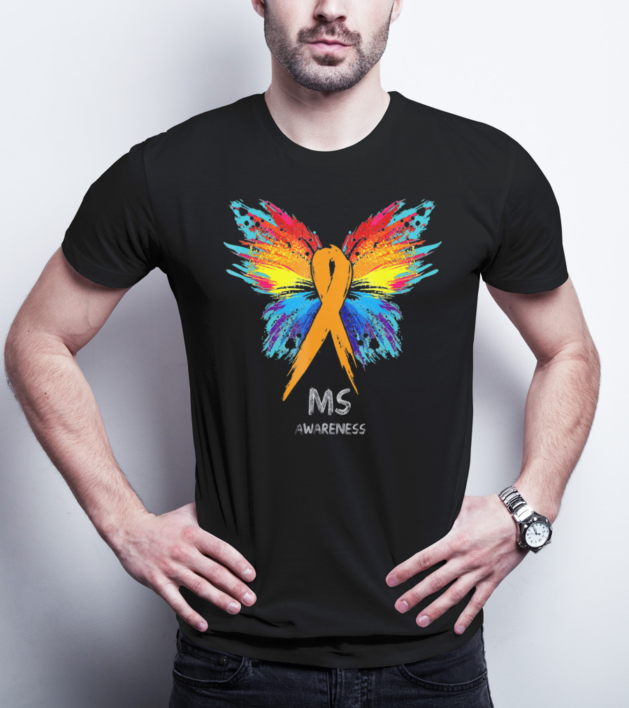MS Awareness Butterfly Ribbon Colorful Wings T-Shirt